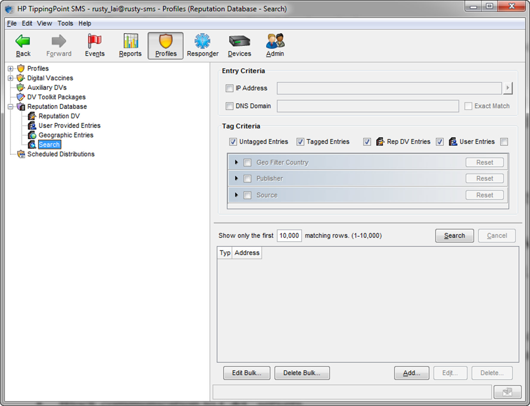 HP TippingPoint Security Management System (SMS) の設定